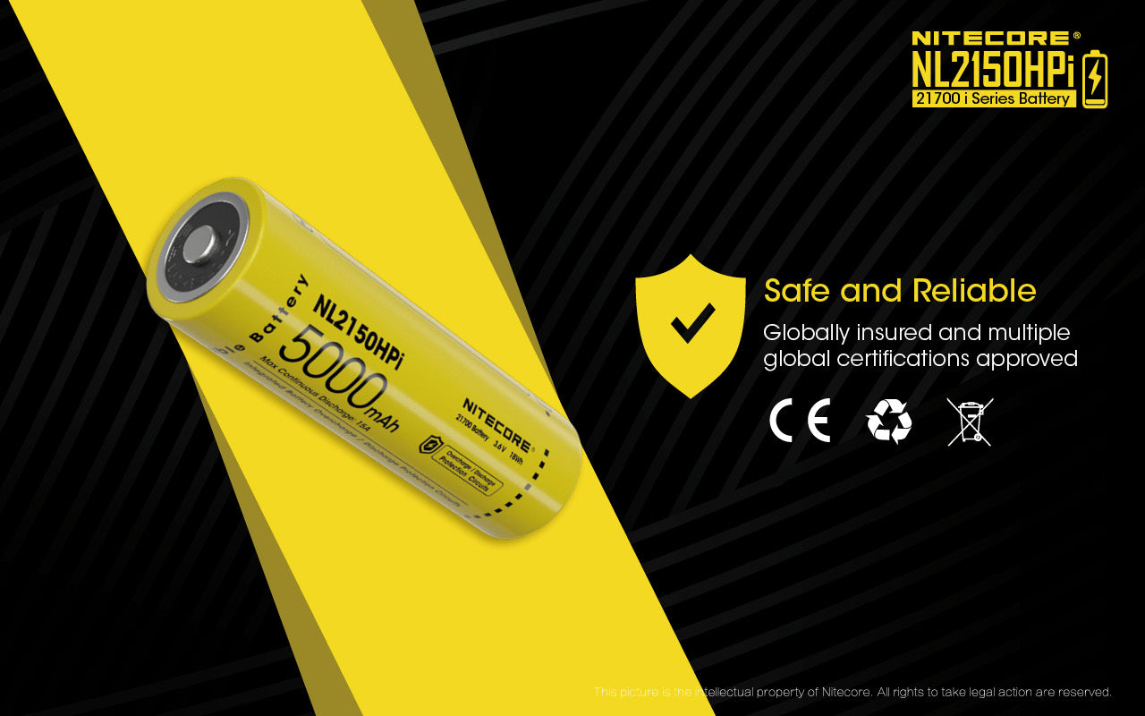 Nitecore NL2150HPi Rechargeable 21700 i Series lithium battery with 50