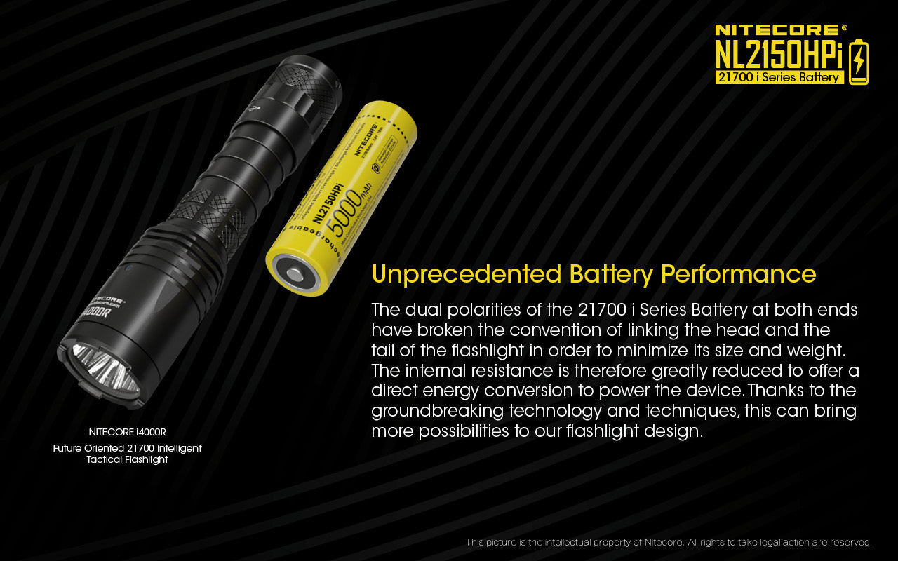 Nitecore NL2150HPi Rechargeable 21700 i Series lithium battery with 50